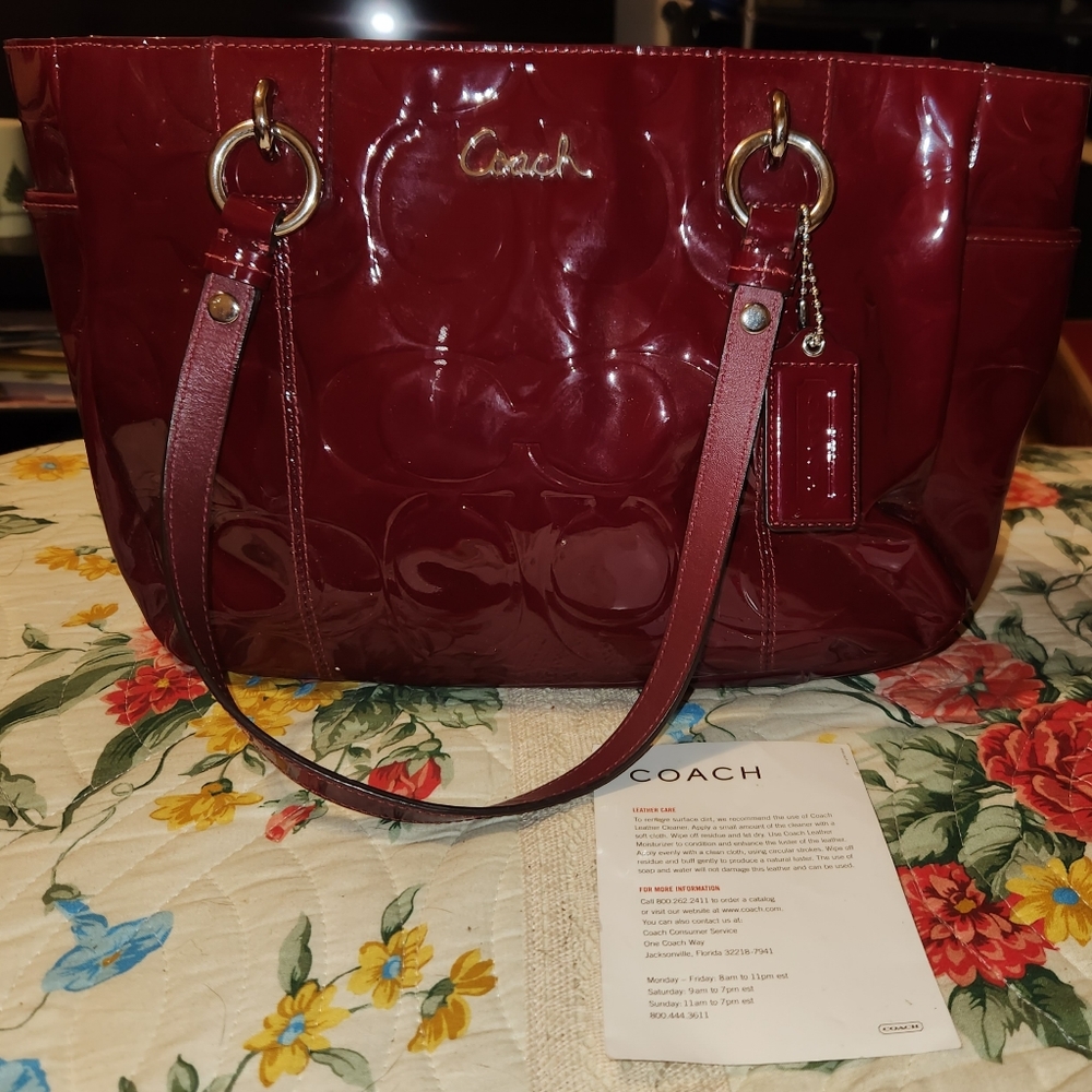 Coach Satchel Bag, Maroon Patent Leather - Gem